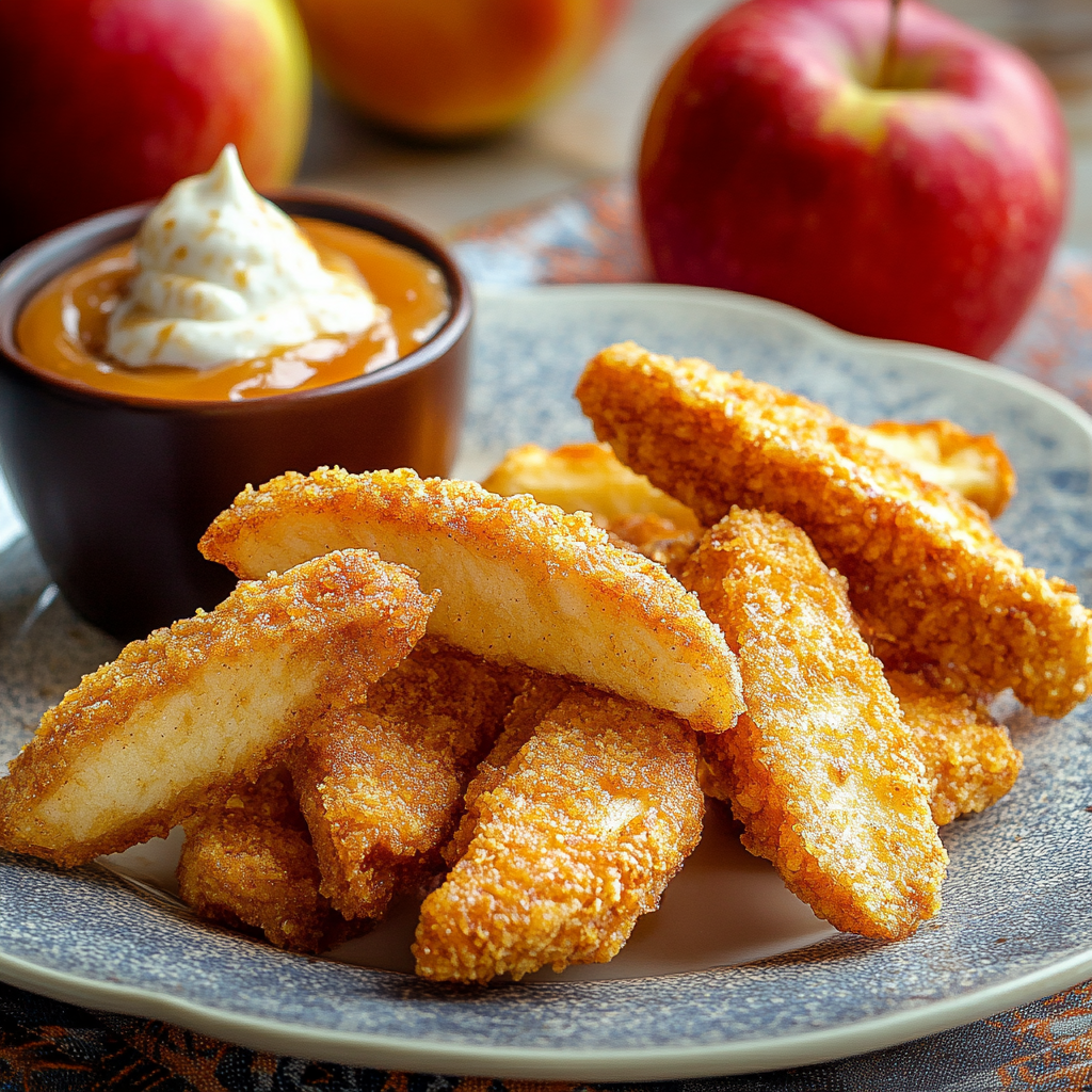 Air Fried Apple Wedges with Caramel Whipped Cream Dipping Sauce